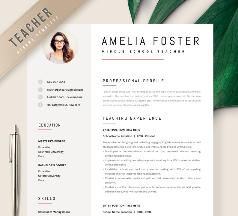Beige Teacher Resume Template Word Pages Teaching Resume Education ...