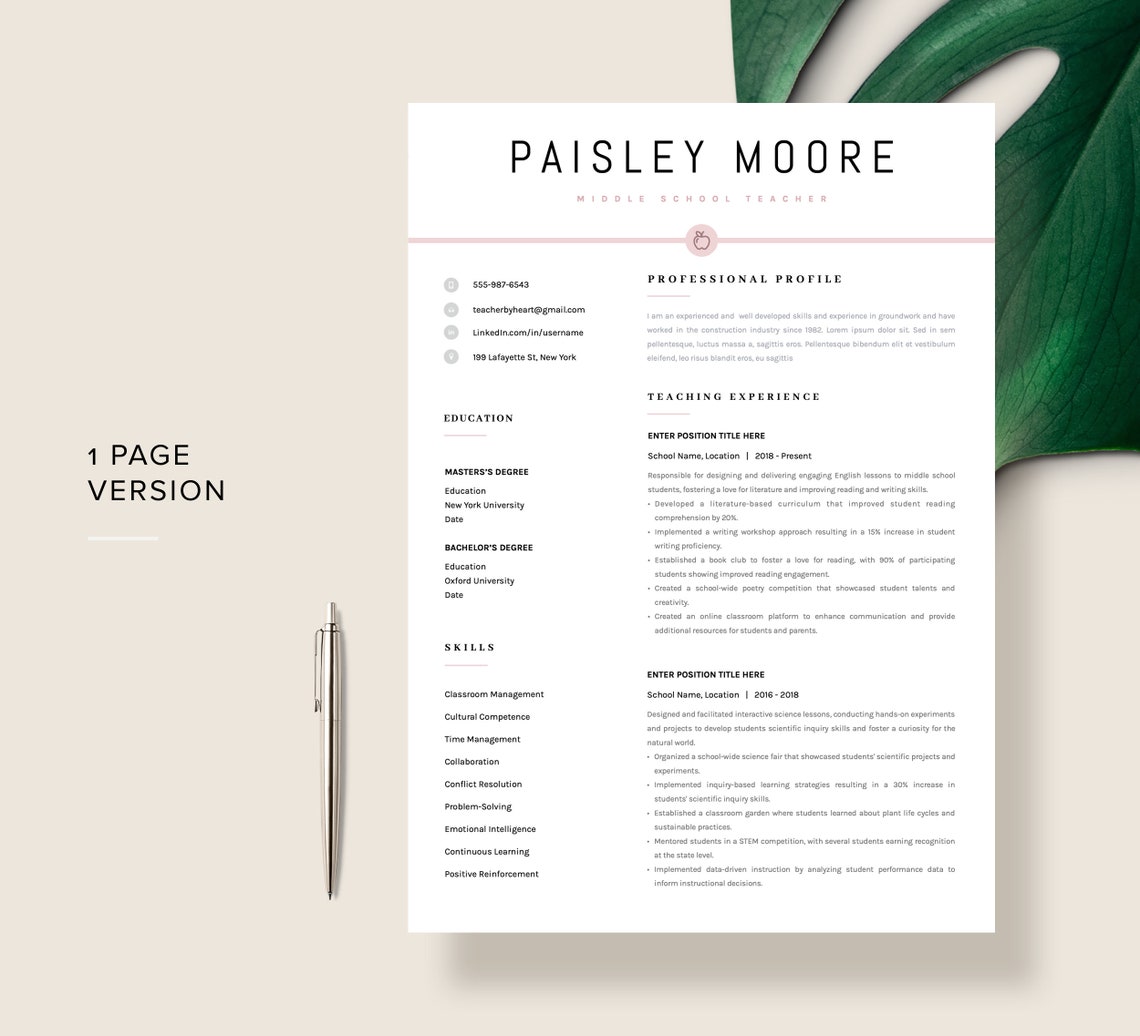 Elementary School Teacher Resume Template Word Pages, Teaching Resume ...