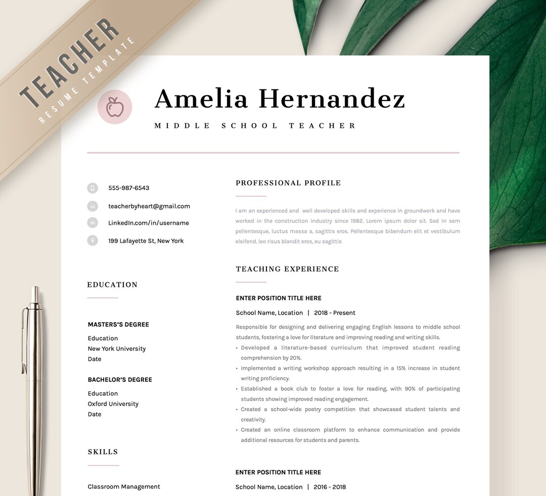 Teaching Resume Template Teacher Resume Word and Pages 2, 3 Page ...