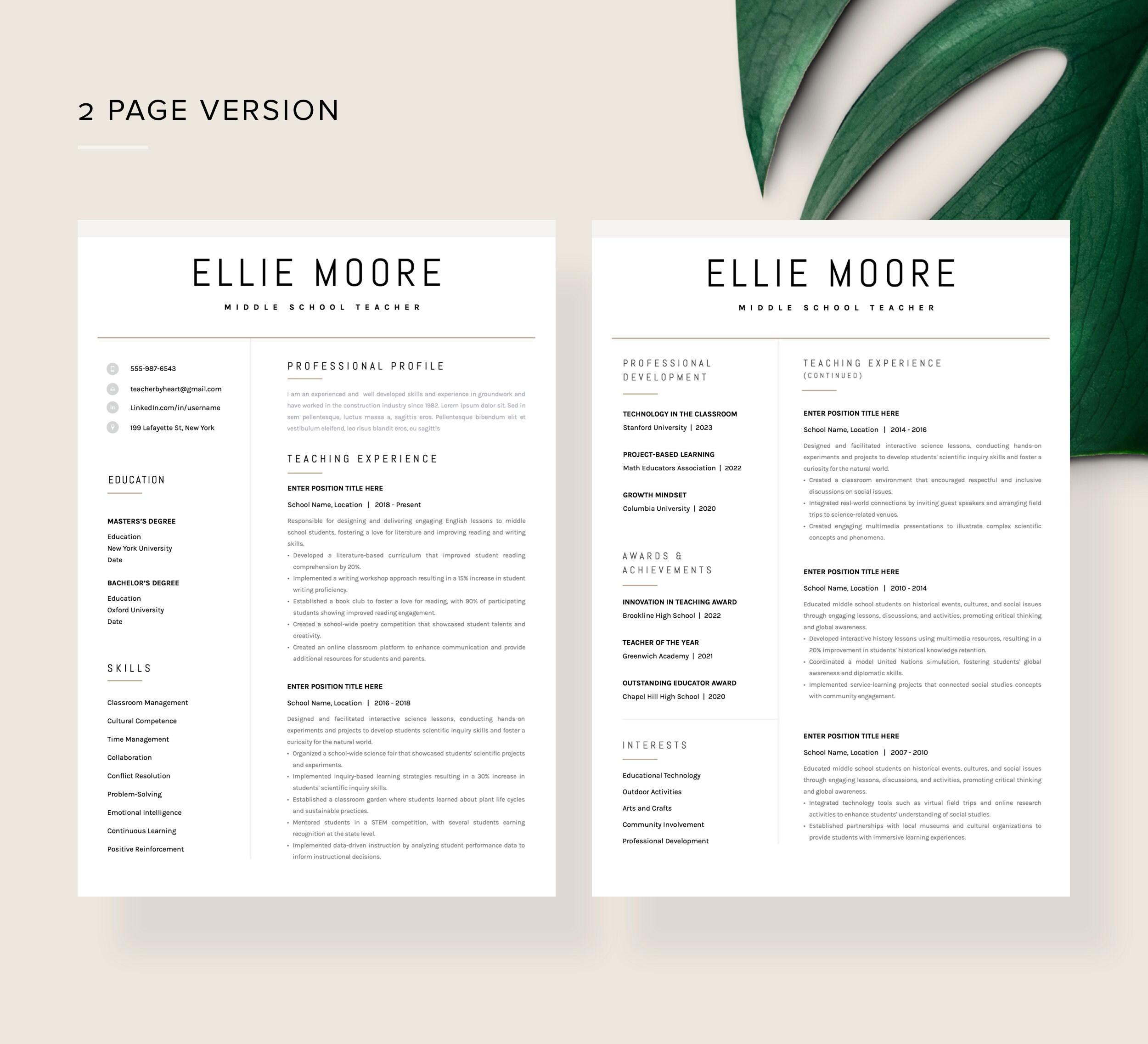Teacher Resume Template Word and Pages Teaching Resume Template Resume ...