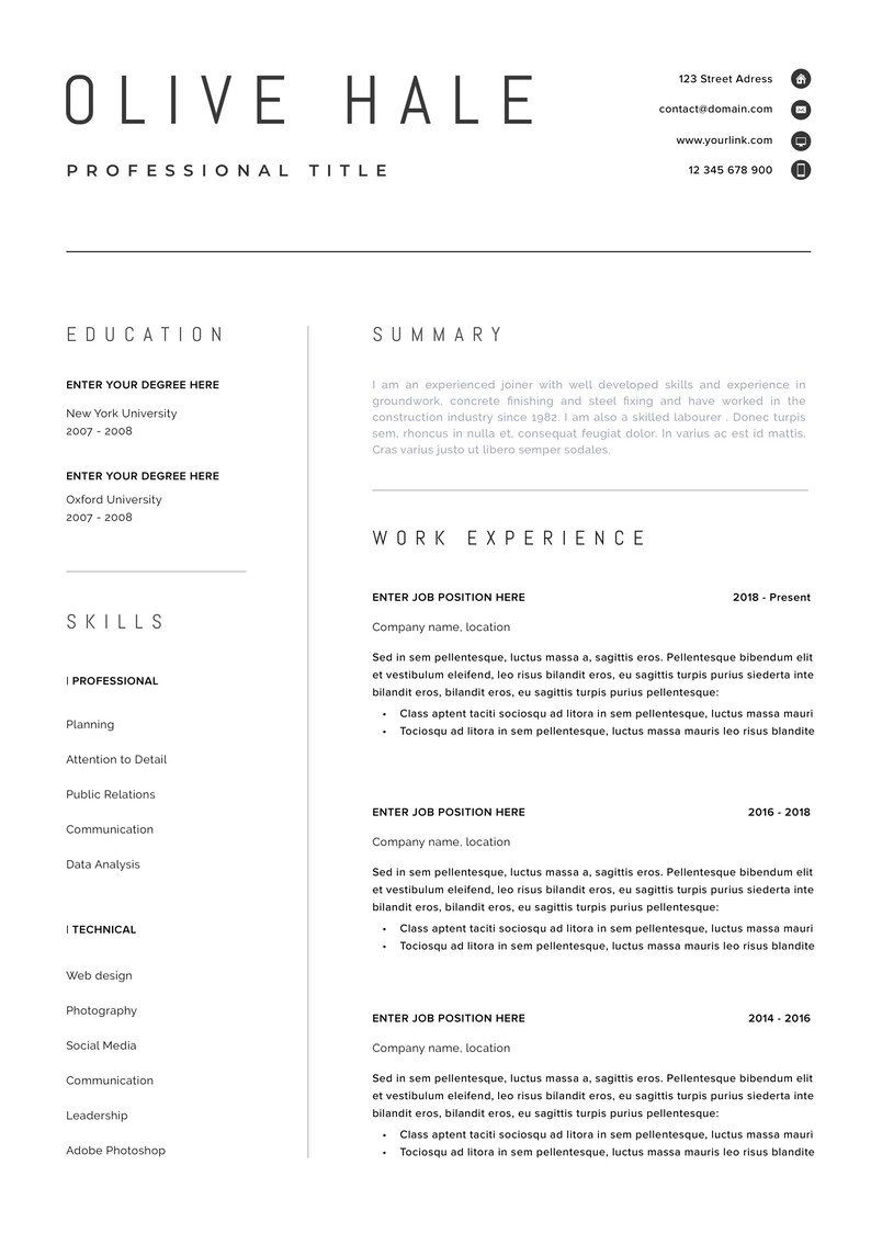 Professional Resume Template Clean Modern Resume Template Etsy Norway