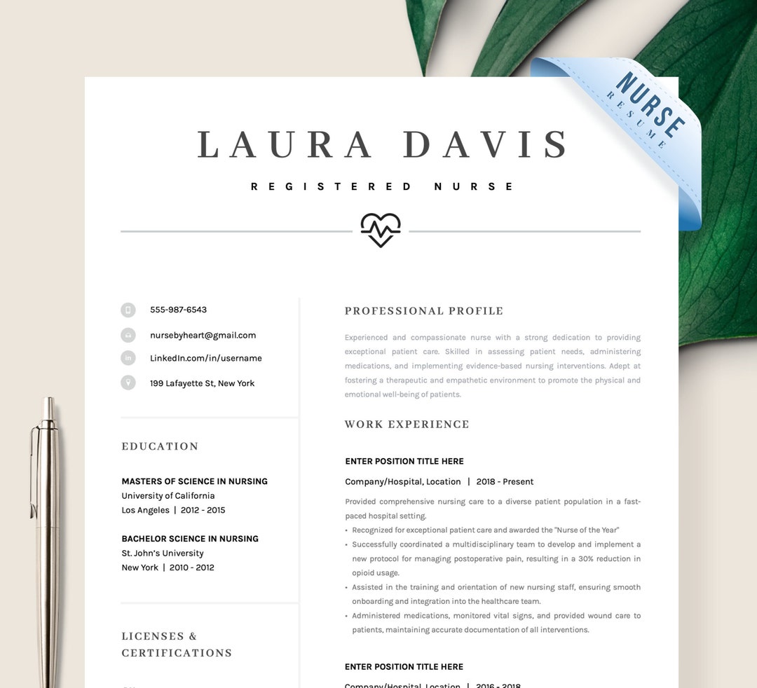 Registered Nurse Resume Template Nursing Resume Template BSN CV Resume ...