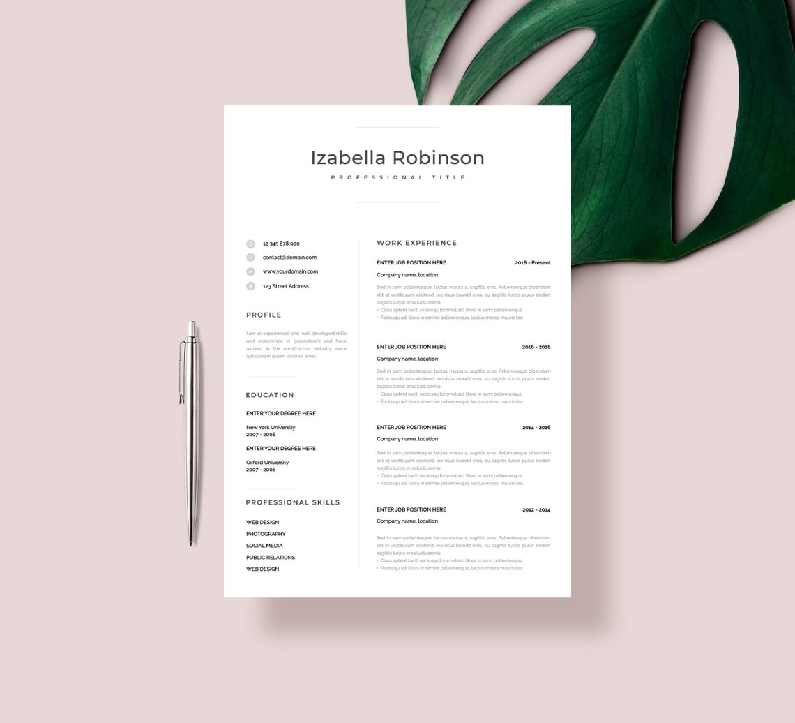 CV Modern Resume Template for Word & Pages, Modern Professional Resume ...