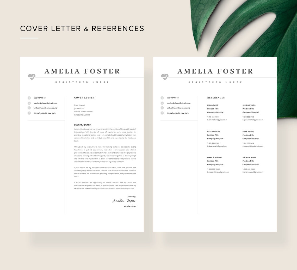 Nursing Resume Template Cover Letter for MS Word Pages, Registered ...