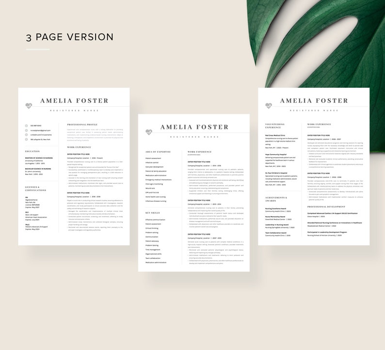 Nursing Resume Template Cover Letter for MS Word Pages, Registered ...
