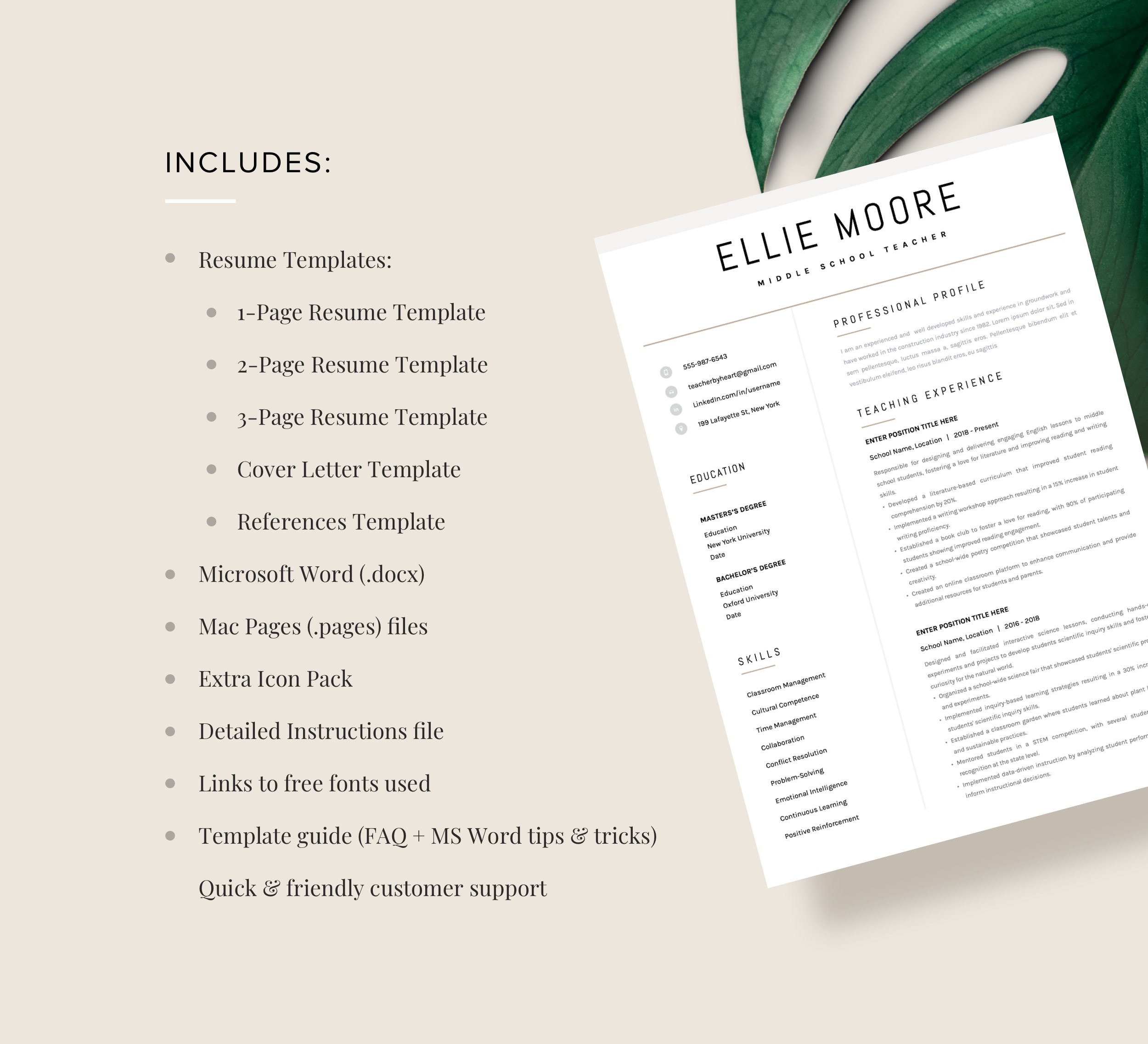 Teacher Resume Template Word and Pages Teaching Resume Template Resume ...
