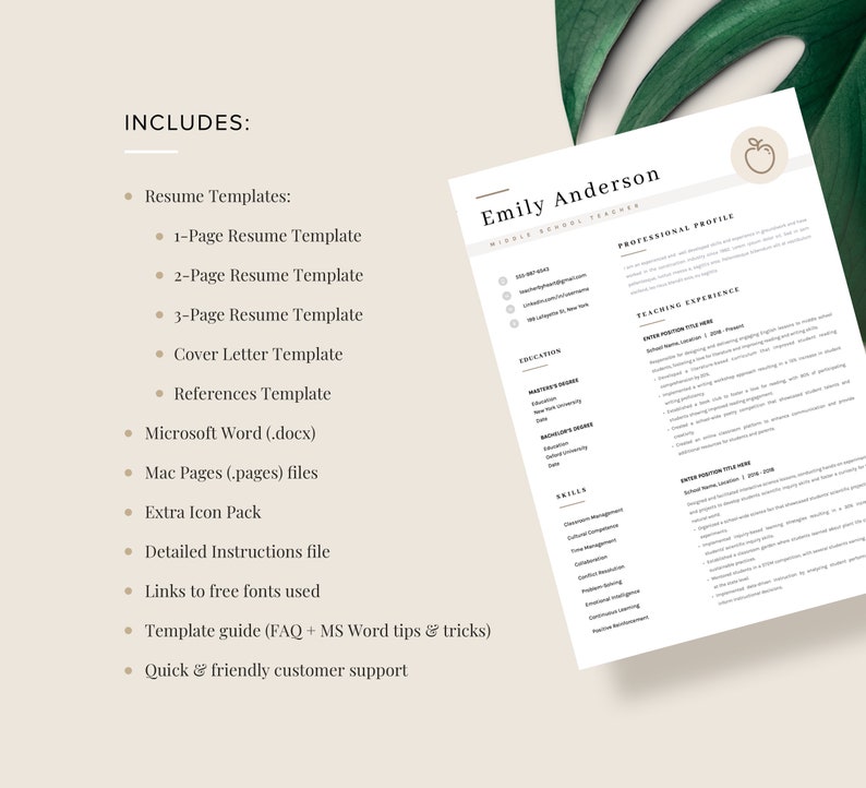 Teacher Resume Template Word and Pages, Teaching Resume Template, CV ...