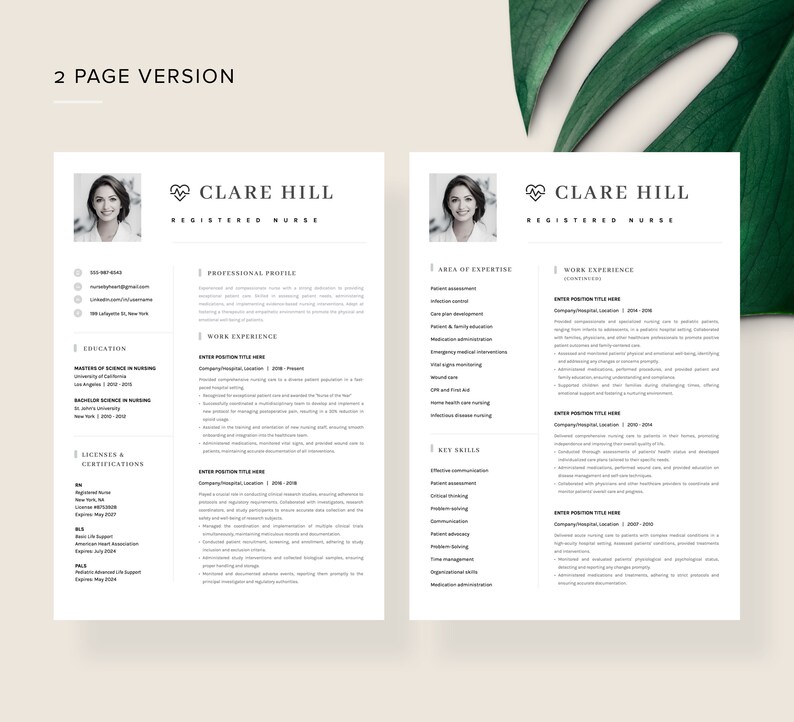 Nurse Resume Template Nursing Resume Word Pages Nursing College Student CV Template Graduate ...