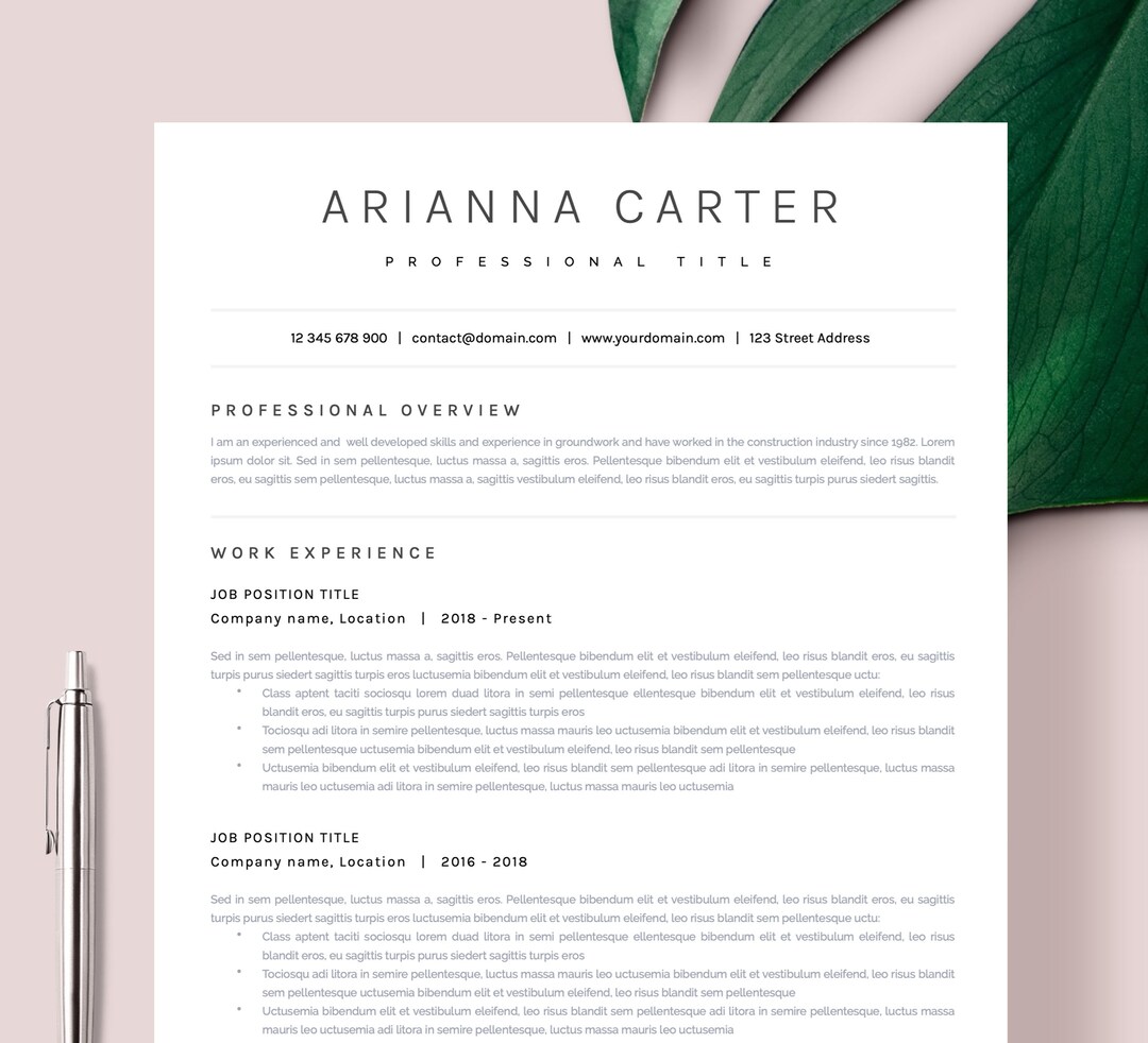Professional Resume Template Word, Apple Pages Resume Template, CV ...
