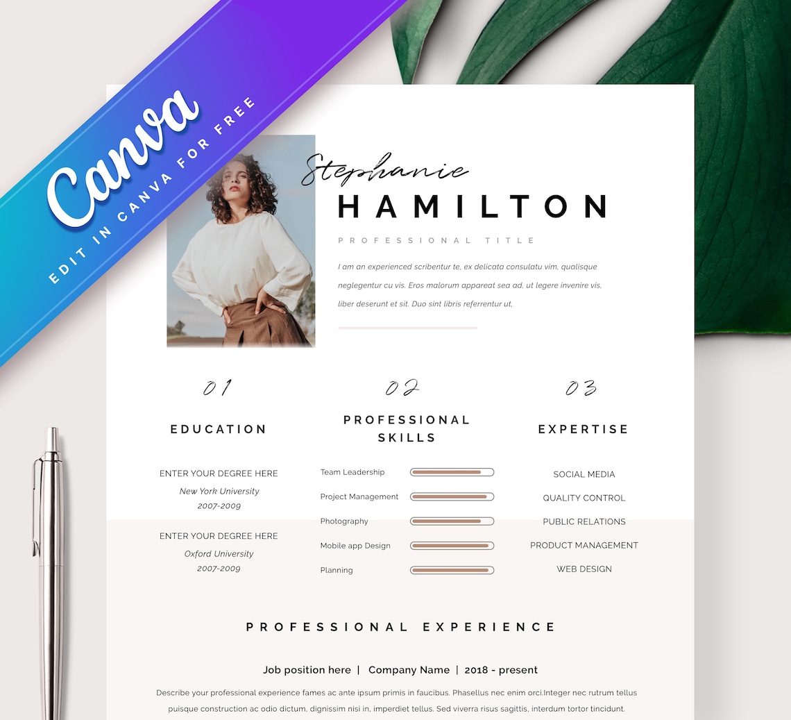 Elegant Professional Modern Resume Template and Cover Letter Canva ...