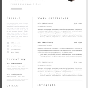 Professional Resume Template, Clean & Modern Resume Template, One Page ...