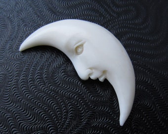 Intricate Hand Carved Bone Crescent Moon Cabochonflat Back - Etsy