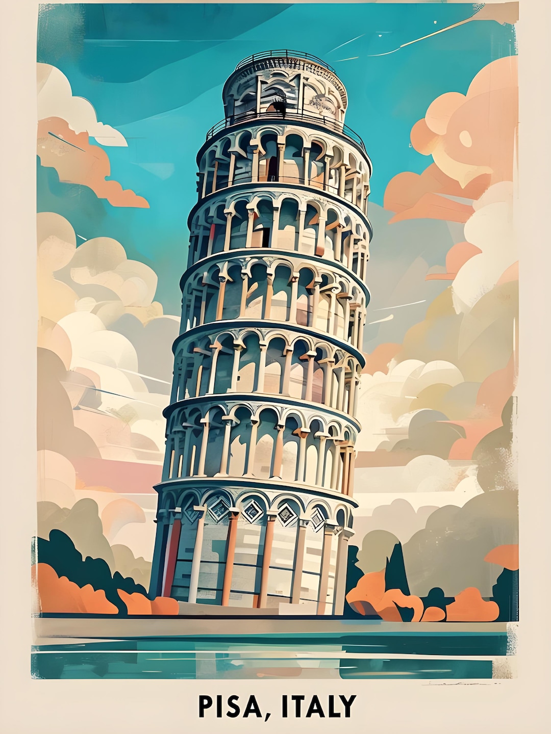 Vertical Italy Matte Poster, Leaning Tower of Pisa Art Print, Travel ...