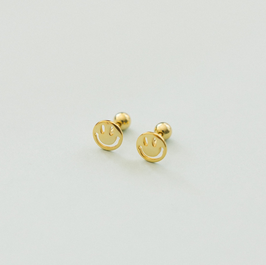 Smiley Face Screw Back Earrings - Etsy