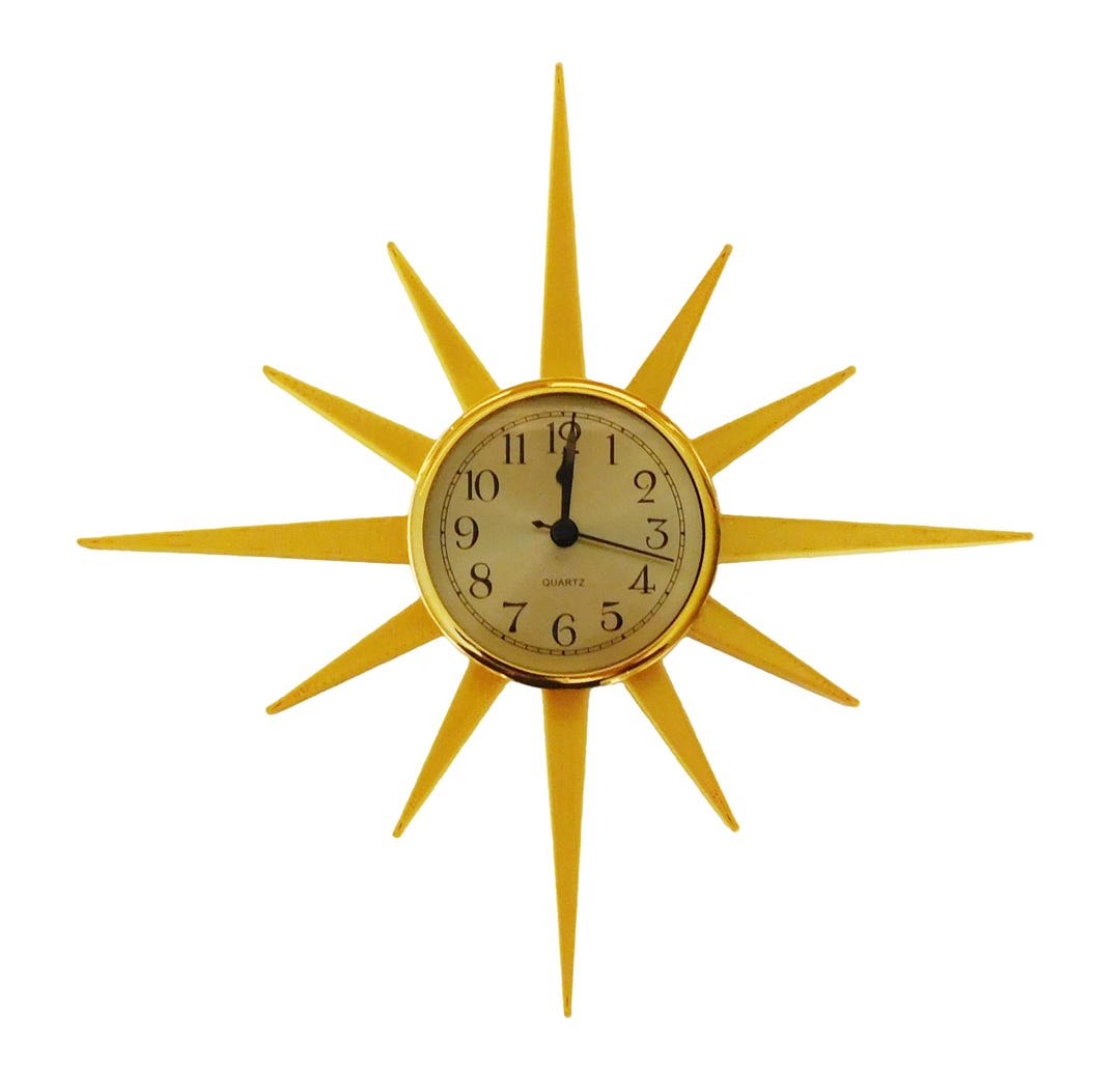 Small Mid-century Modern Gold Sunburst Wall Clock – Retro Atomic ...