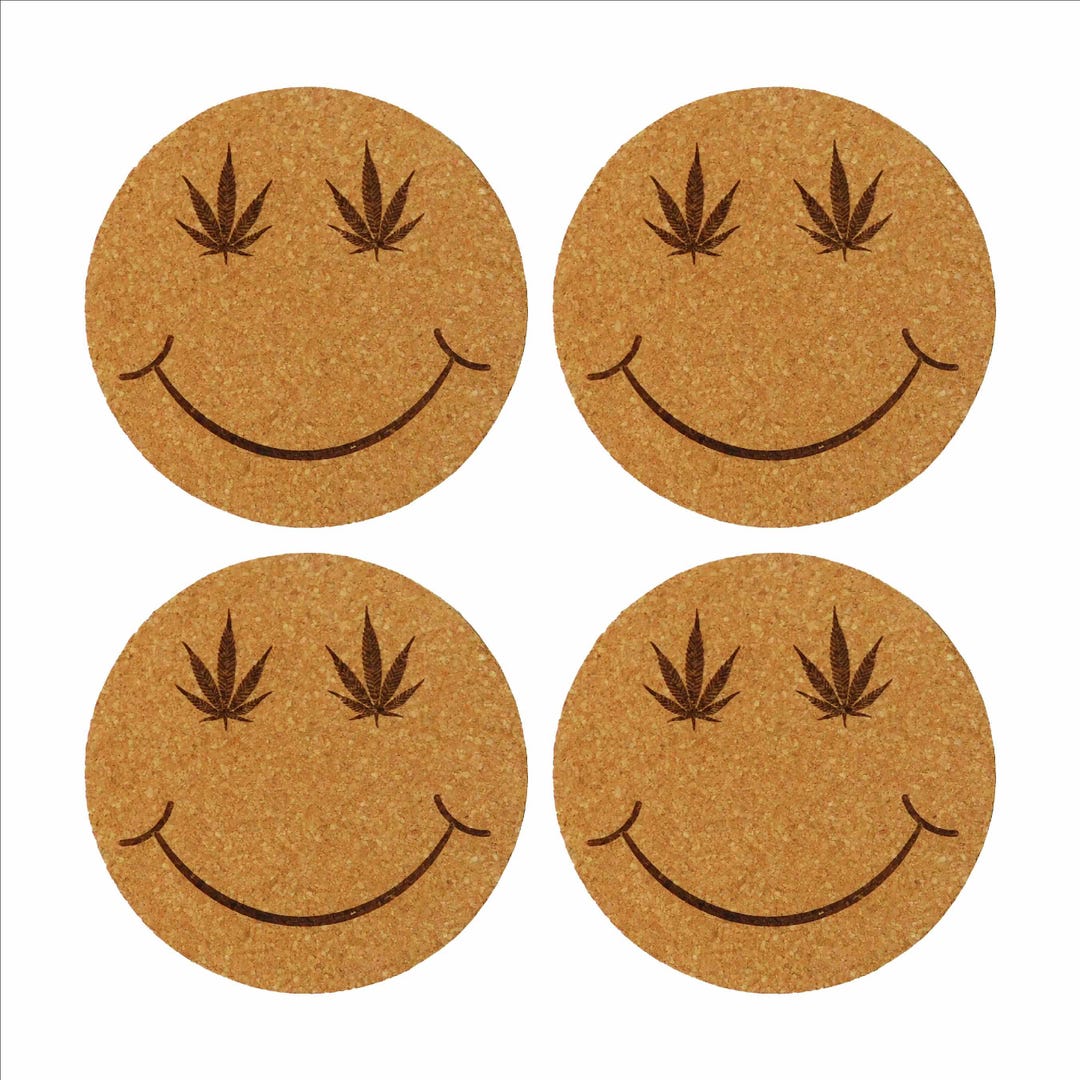 Cannabis Marijuana Pot Leaf Smiley Face Drink Coasters Set of 4 Laser ...