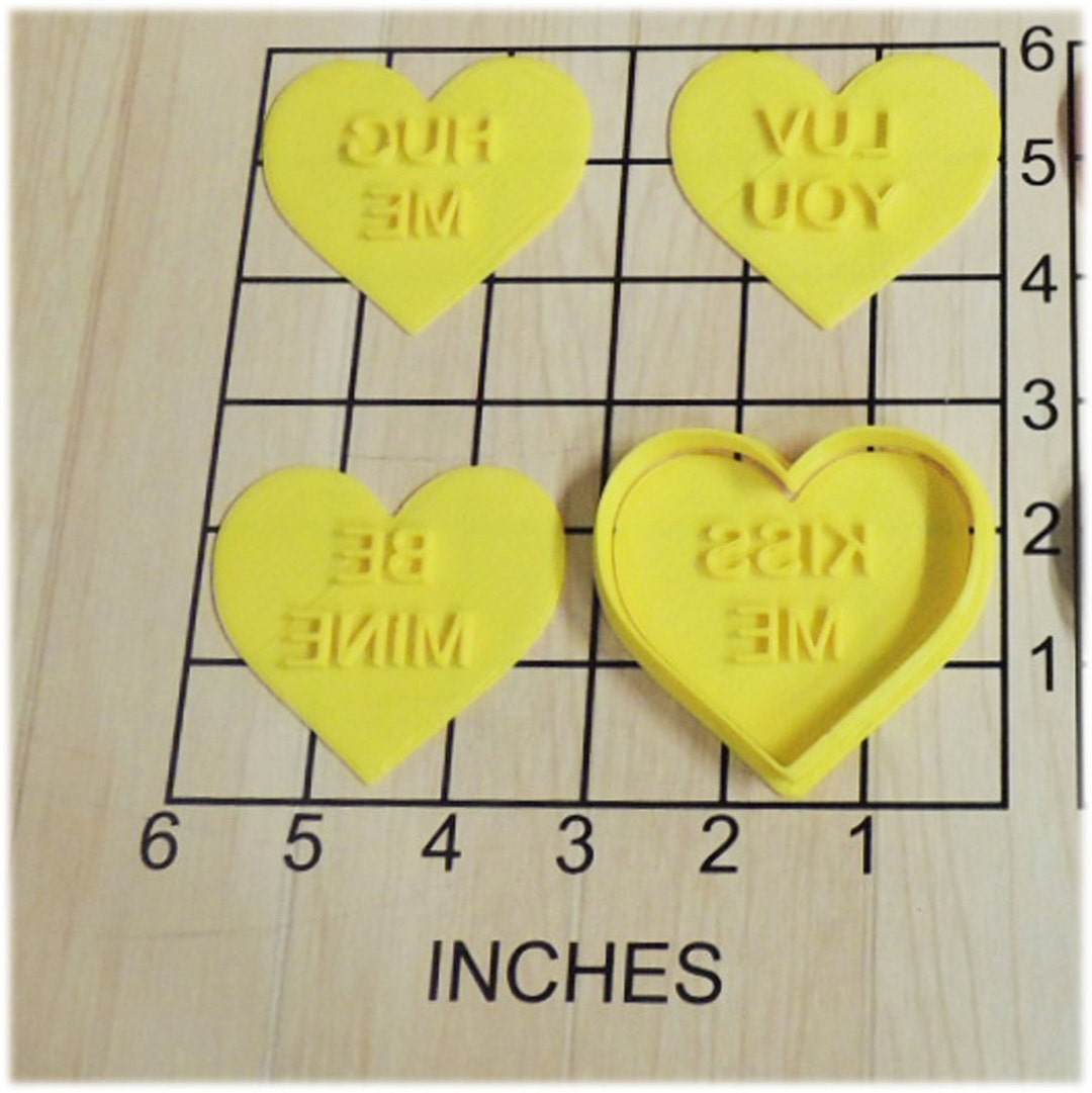Valentine's Day Candy Hearts Shape Set Cookie Cutter and Stamp Set ...