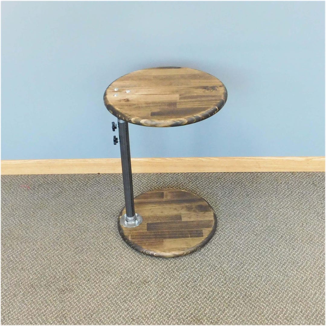 Solid Pine Round Top Adjustable Height Industrial Black Iron Pipe C Table - Etsy