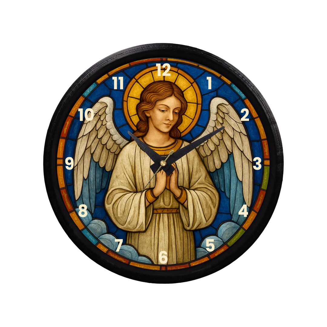 Angel Wall Clock 8.5" – 3D Printed Religious Clock – Stained Glass ...