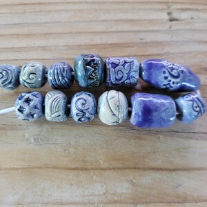 Set of 12 Handmade Blue Ceramic Beads – Glazed, Unique, and Artisan ...