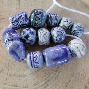 Set of 12 Handmade Blue Ceramic Beads – Glazed, Unique, and Artisan ...