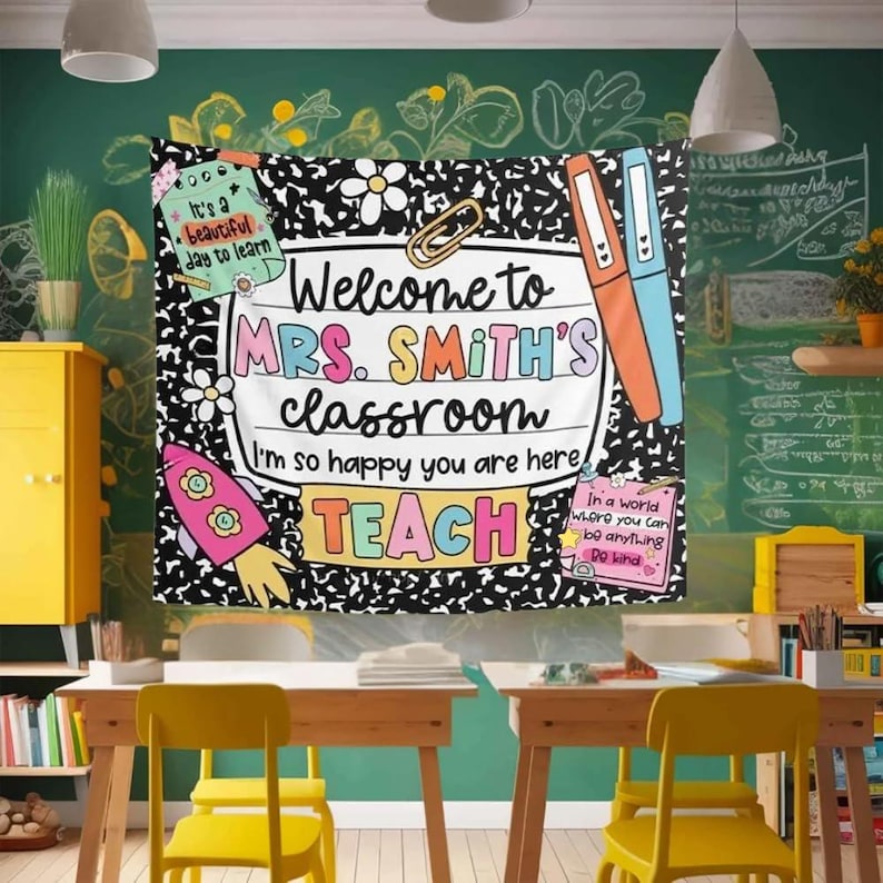 Composition Notebook Classroom Decor Welcome Tapestry Wall ...