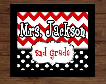 TEACHER Apple Book Chevron Sign Back to School Personalized Classroom ...