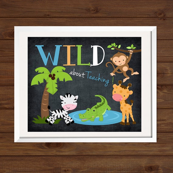 Digital Print DIY Safari Teacher Sign Wild About Teaching - Etsy