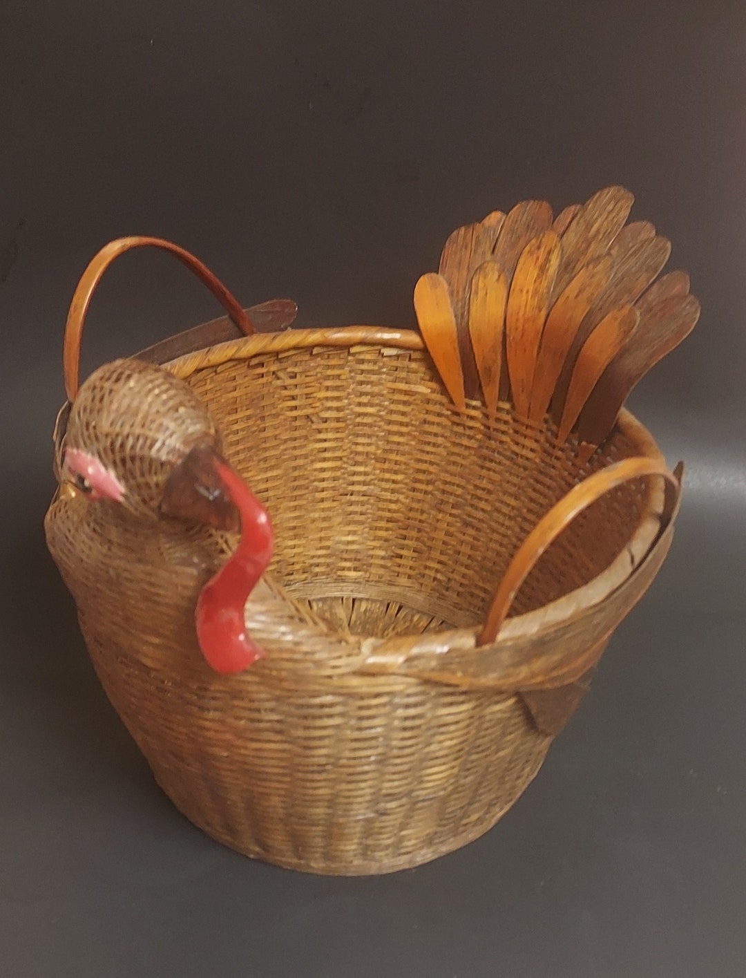 Vintage Chicken Wicker and Bamboo Basket With Handles - Etsy