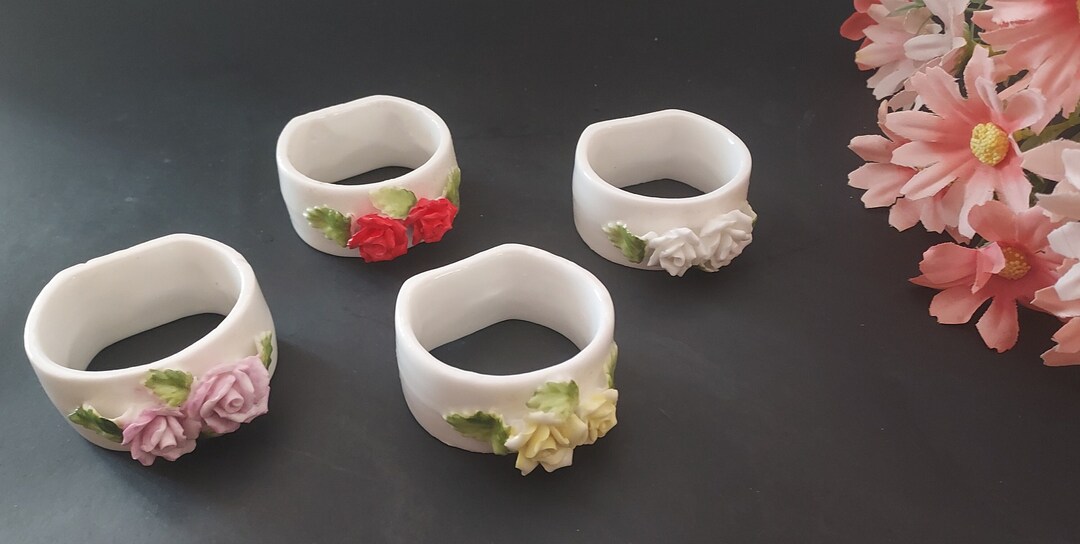 Vintage Floral Napkin Rings, Bone China Napkin Rings - Etsy