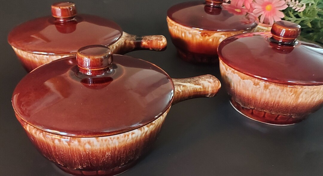 Vintage Set of 4 Mccoy Brown Drip Soup Chili Bowls With Lids - Etsy