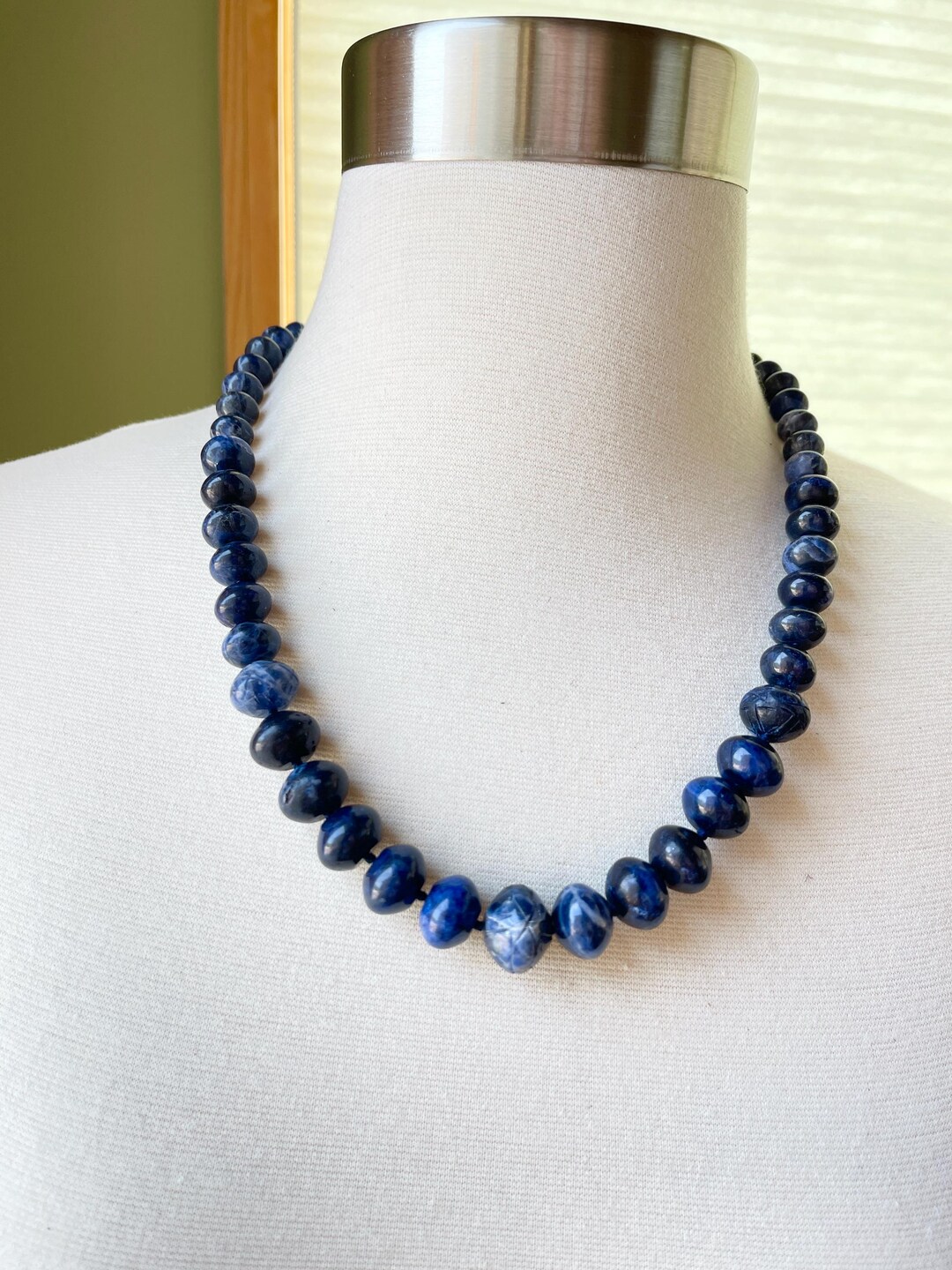 Blue Stone Bead Necklace - 5 - Etsy