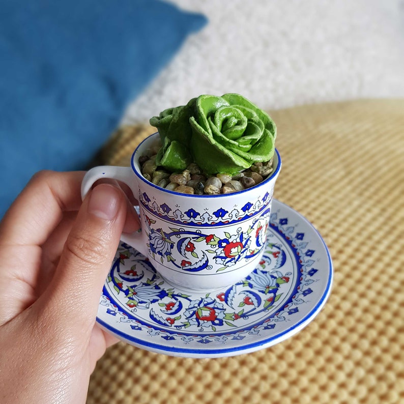 Hand Sculpted Clay Succulent Cactus Teacup Pot Sculpture - Etsy