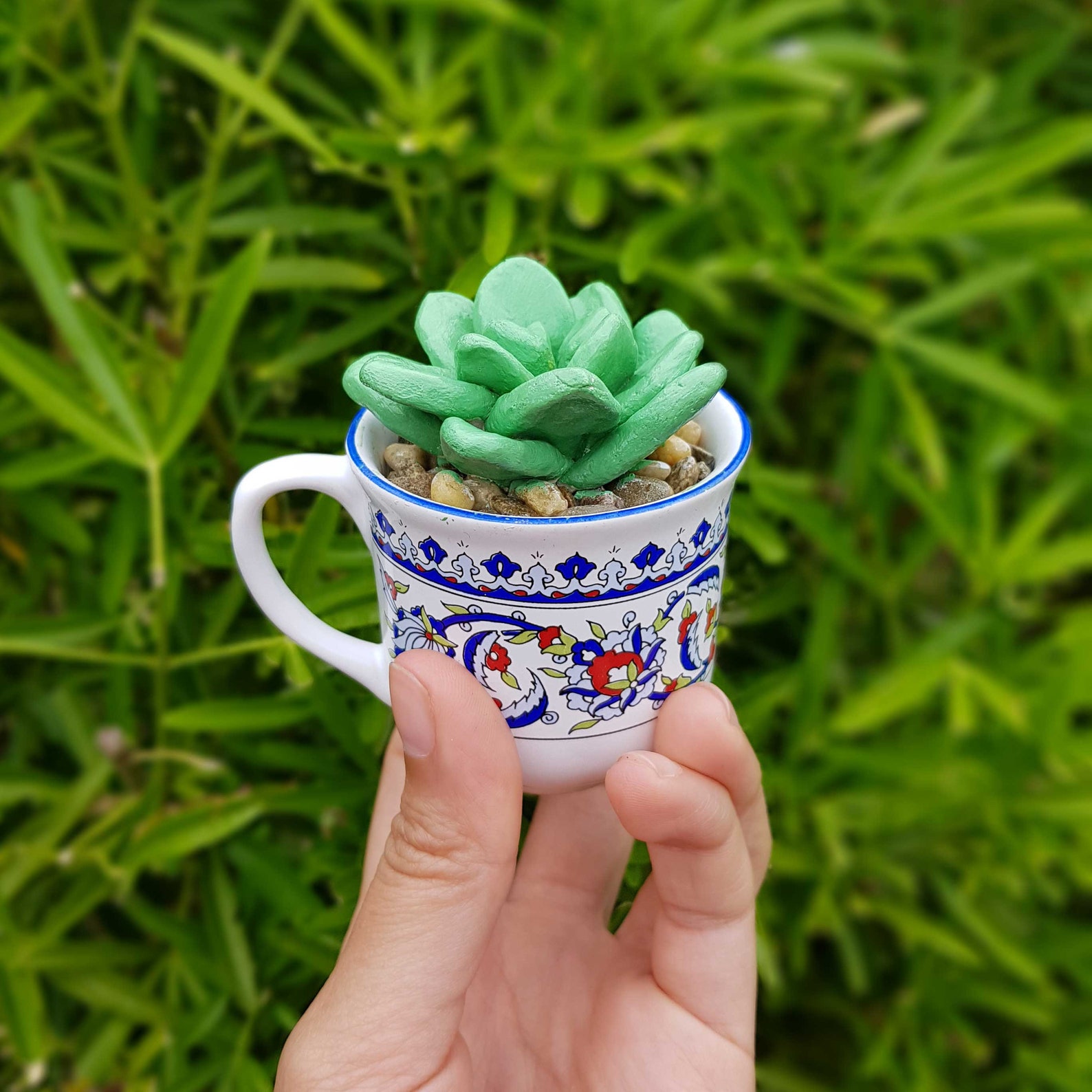 Hand Sculpted Clay Succulent Cactus Teacup Pot Sculpture - Etsy