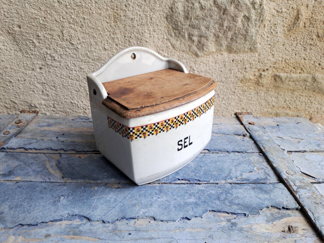 Heavy Antique French Salt Box, French Vintage, Stoneware Ironstone ...
