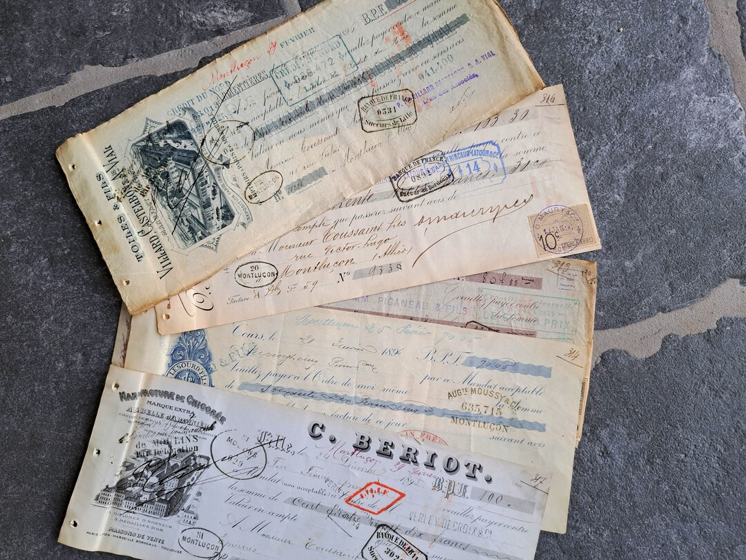 1896s Set of 5 Antique Paper Bank Cheques With Original Handwritten ...