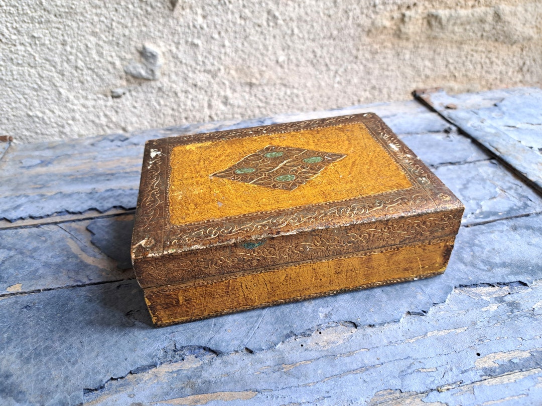 Florentine Style Wooden Storage Box, Italy French Vintage, Green Gold ...