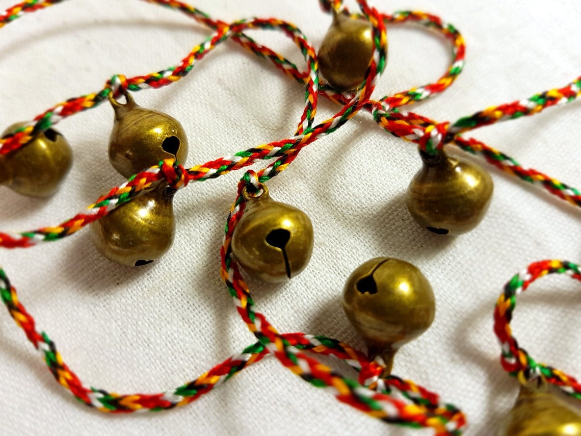 10 Small Brass Jingle Bells Colorful Cord Hanging Bells 1 Yard - Etsy