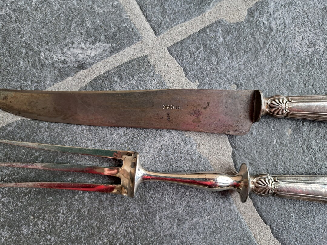1900s Antique Fork and Knife Serving Set Marked PARIS, French Vintage ...