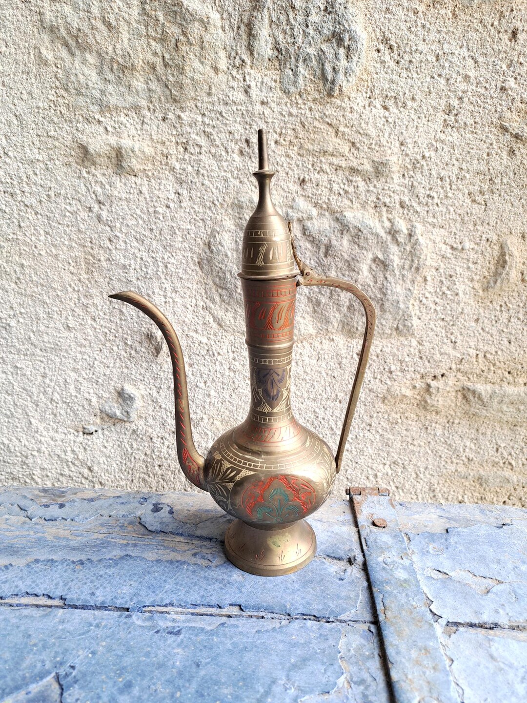 RARE 3 Colored Turkish Coffee Pot, Hot Water Kettle, Teapot, Brass ...