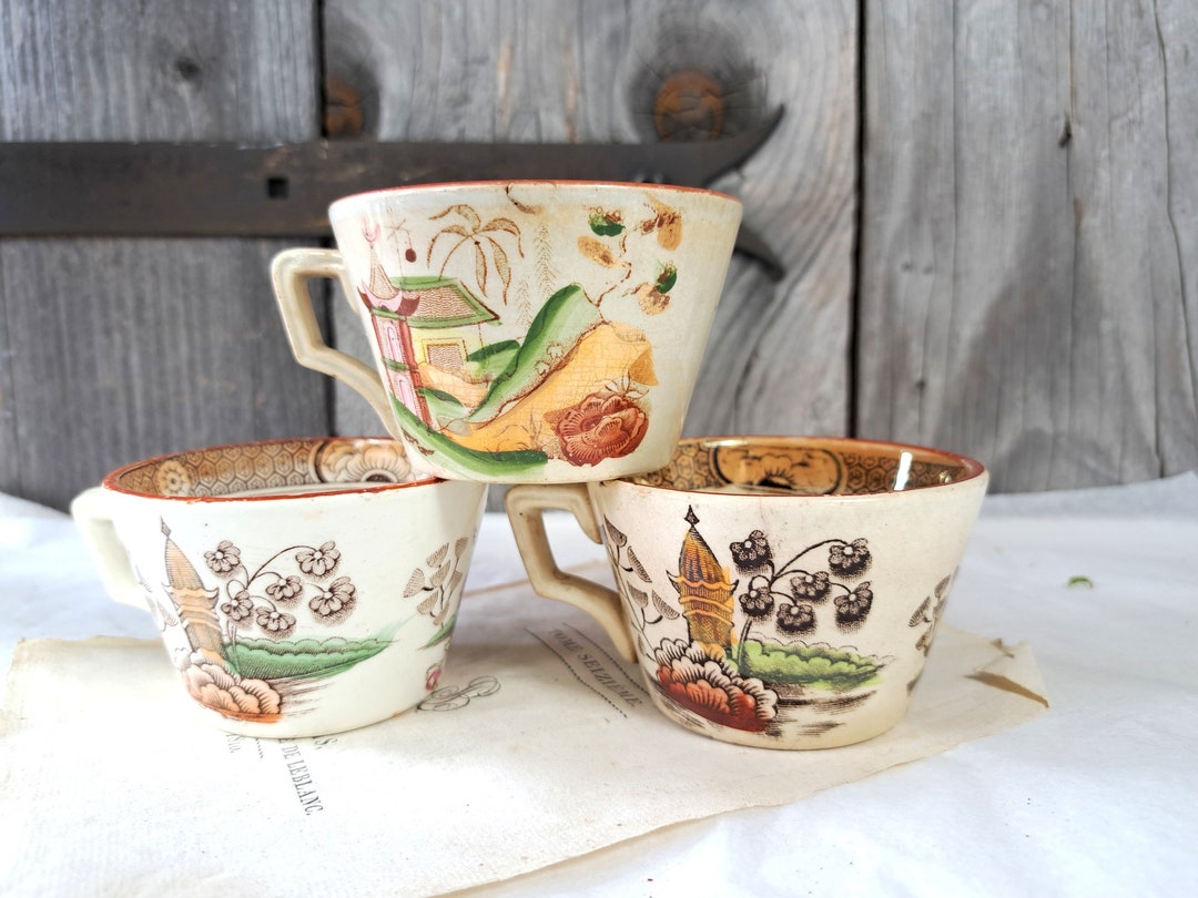 Set of 3 Antique Porcelain Tea Cups From 1800s in TOKIO Style, French ...