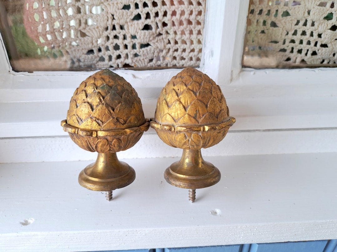 Set of 2 Heavy Gilt Bronze or Brass Curtain Pole Ends Bedpost - Etsy
