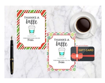 EDITABLE Coffee Card Holder Thanks a Latte Gift Card Holder - Etsy