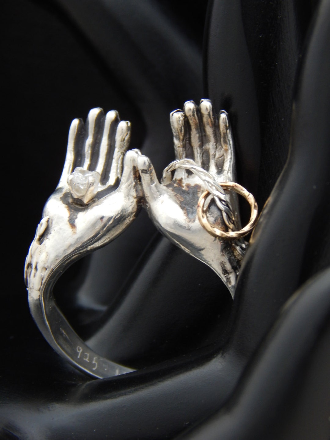 Open Hands Ring Sterling Silver With Gold - Etsy
