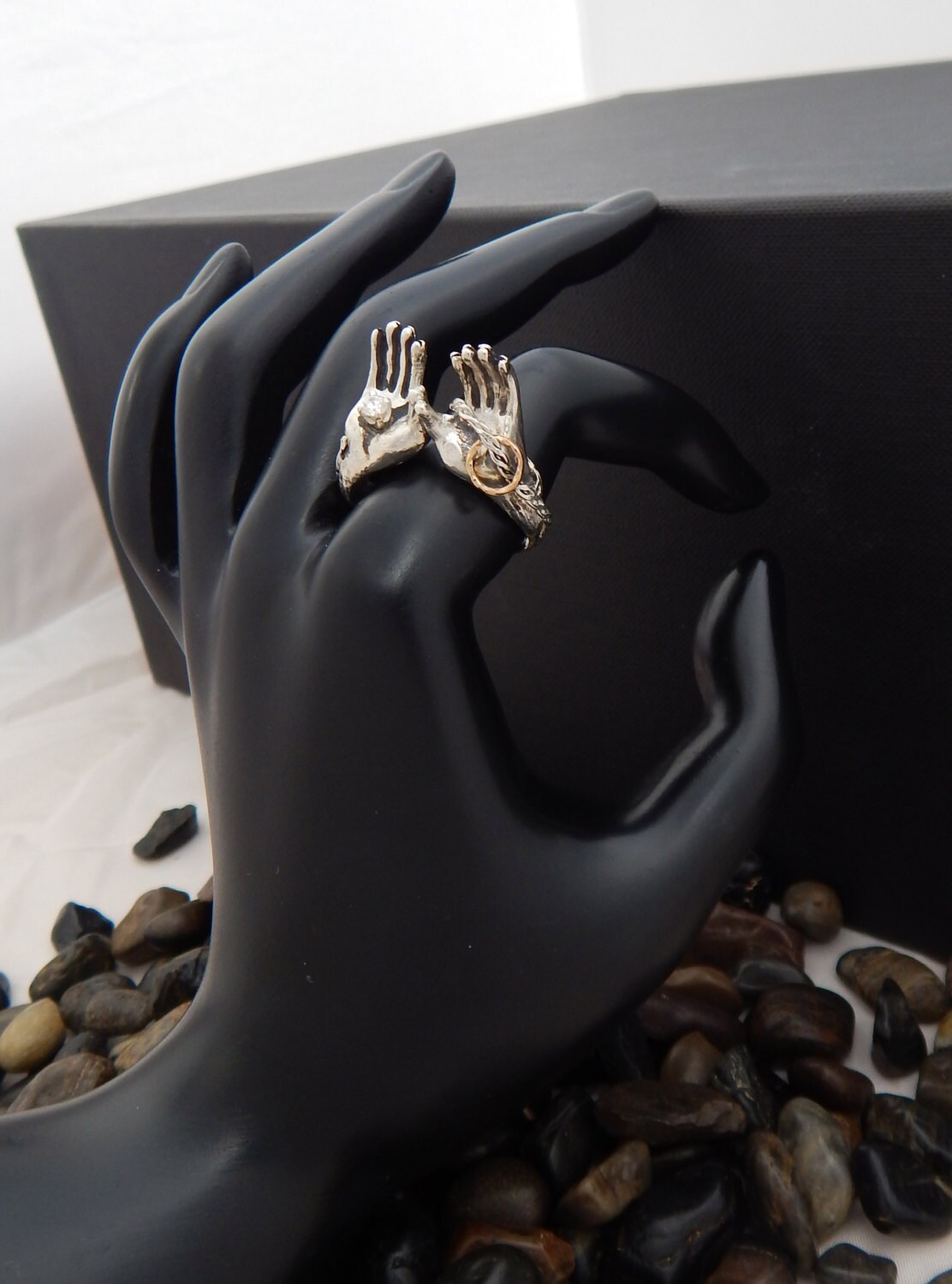 Open Hands Ring Sterling Silver With Gold - Etsy