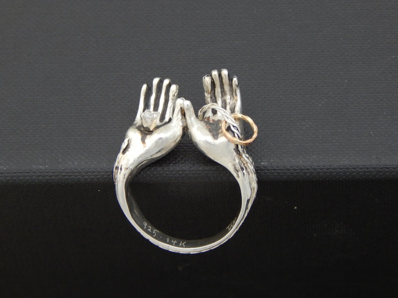 Open Hands Ring Sterling Silver With Gold - Etsy