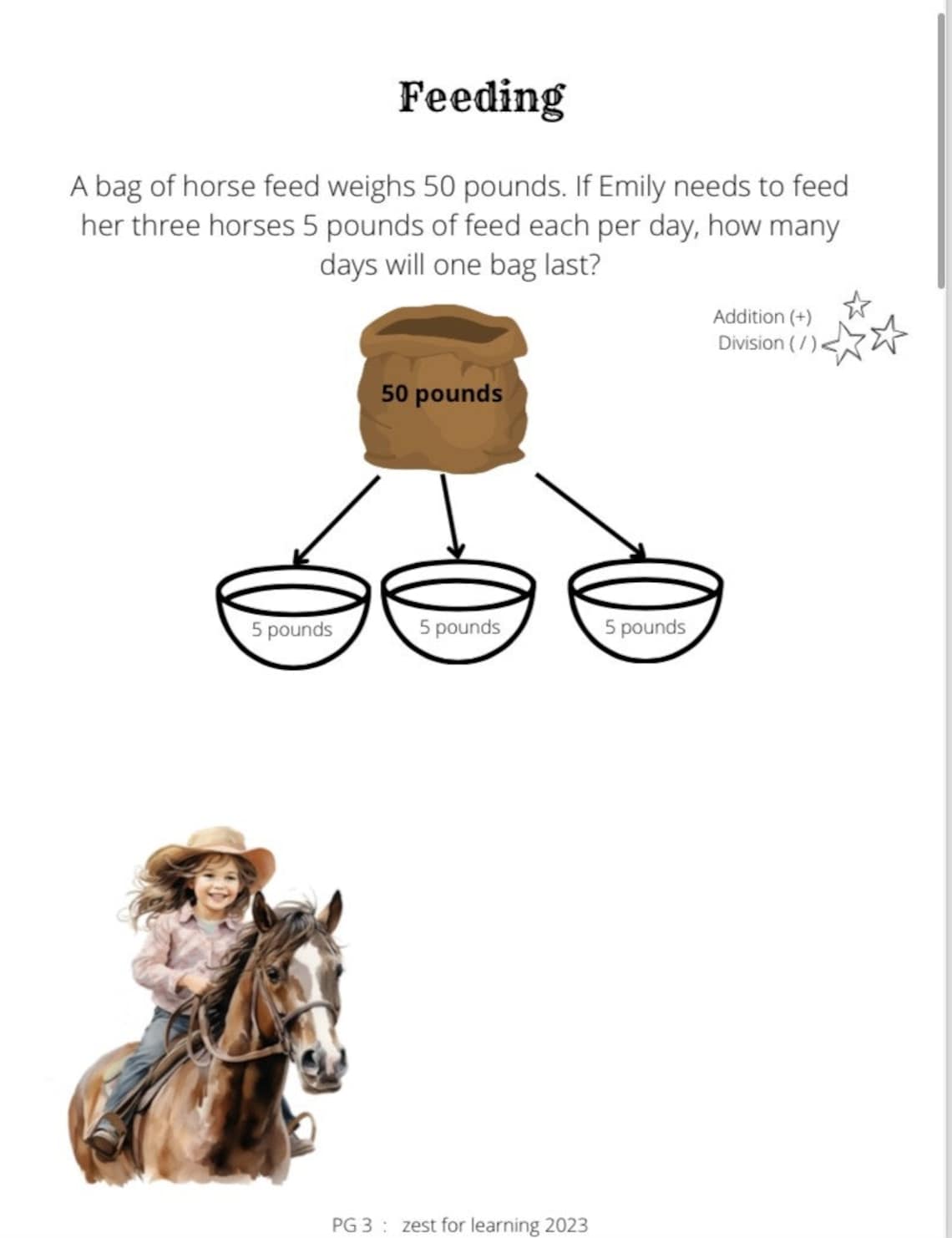 Math for Horse Loving Kids. Math Questions Workbook With Horse Theme ...