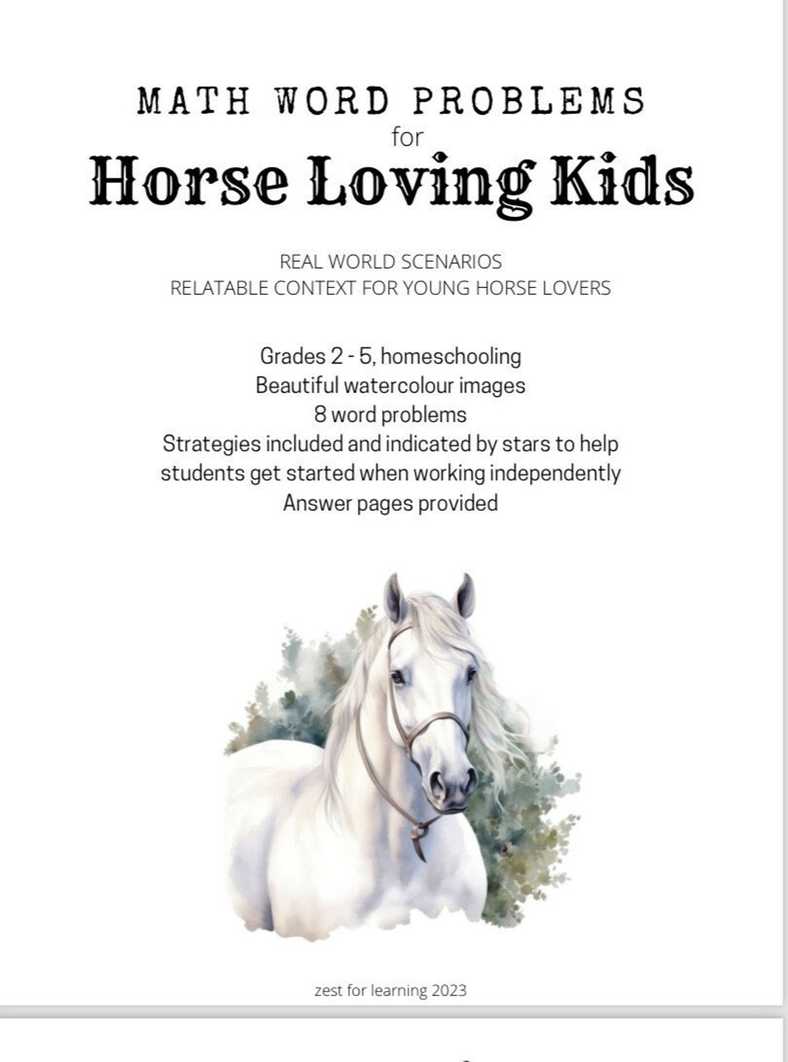 Math for Horse Loving Kids. Math Questions Workbook With Horse Theme ...