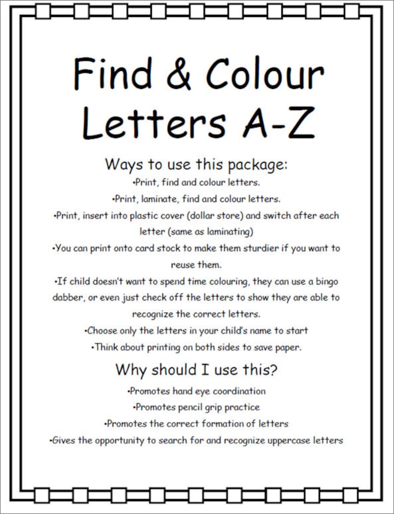 Find and Colour Letters A-Z PDF - Etsy