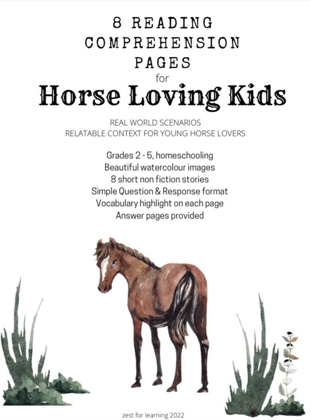 Reading for Horse Loving Kids. 8 Comprehension Pages With a Horse Theme ...